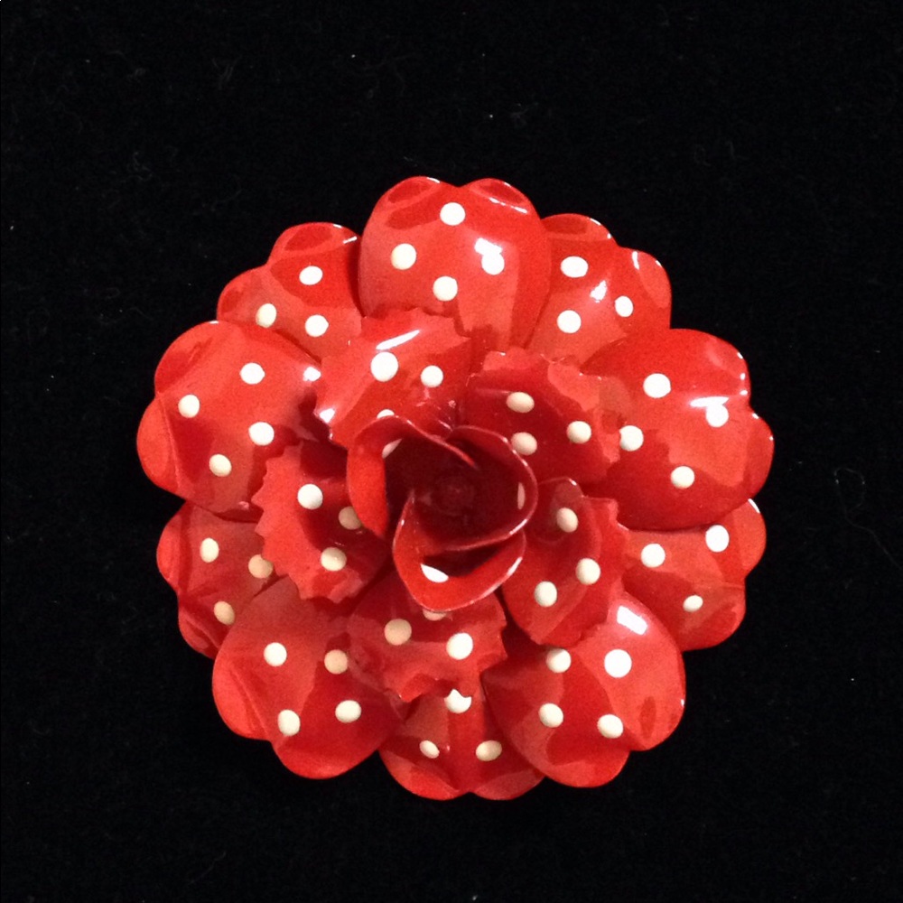 Joan Rivers Red & White Polka Dot Flower Pin - Gem